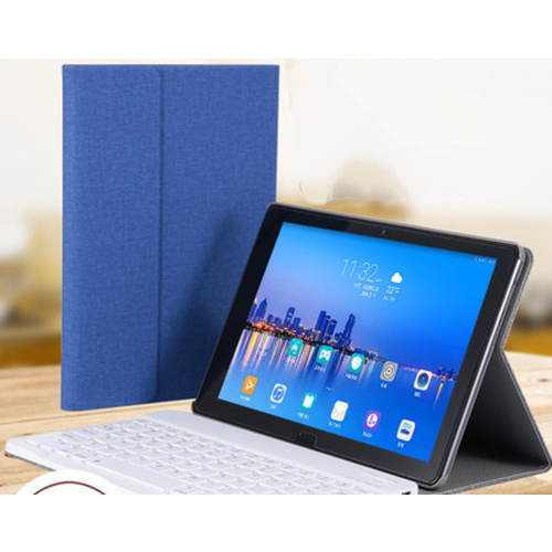 Чехол-клавиатура MyPads для Huawei MediaPad T5 10 (AGS2-L09/AL00/W09) съёмная беспроводная Bluetooth-клавиатура синяя кожаная + наклейки русские .