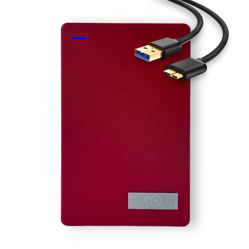 Внешний жесткий диск 1Tb 3Q Portable USB 3.0, Портативный накопитель HDD, красный