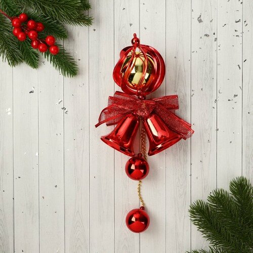 Зимнее волшебство Украшение новогоднее "Уютная сказка" шар в полоску бант, 10х30 см, красный