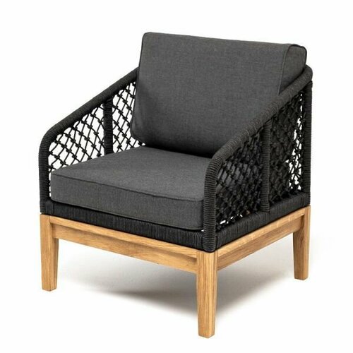 Кресло плетеное из роупа (узелки) 4SIS «Канны» дуб, роуп темно-серый
