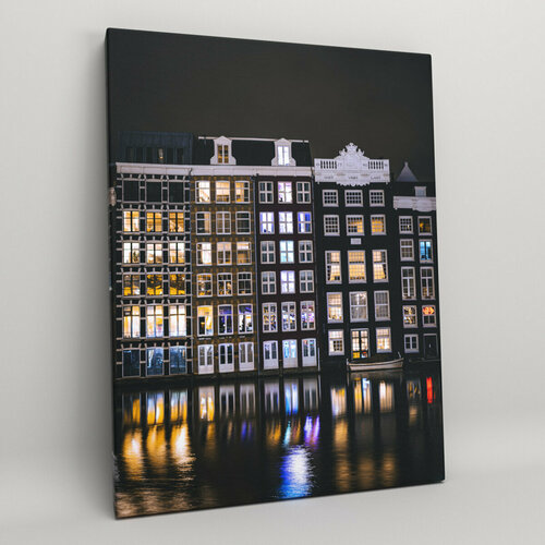 Картина на холсте (интерьерный постер) "Дома Амстердама", с деревянным подрамником, размер 30x40 см