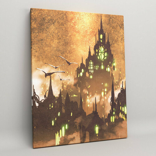 Картина на холсте (интерьерный постер) "Таинственный замок в тумане", с деревянным подрамником, размер 45x60 см