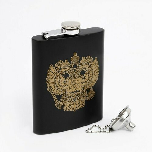 Фляжка для алкоголя "Герб РФ", нержавеющая сталь, подарочная, 240 мл, с воронкой (комплект из 4 шт)