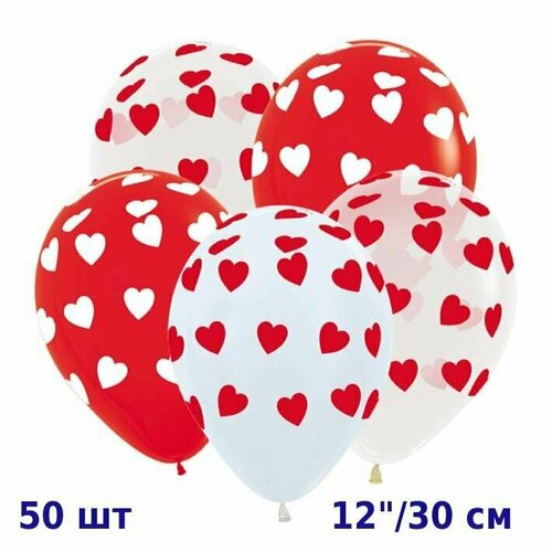 Воздушные шары (50шт, 30 см) Сердца классические, Ассорти Пастель, 5ст. / ТМ DECOBAL, Вьетнам