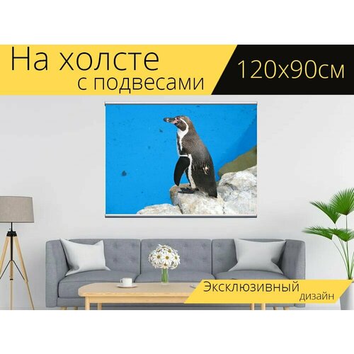 Картина на холсте "Вода, пингвин, пингвины" с подвесами 120х90 см. для интерьера