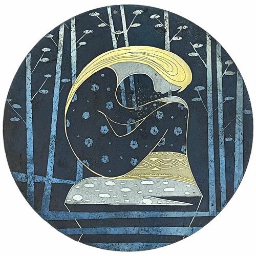 Златоустовская настенная гравюра на стали "Девушка на камне" 1978 г. Златоуст, СССР