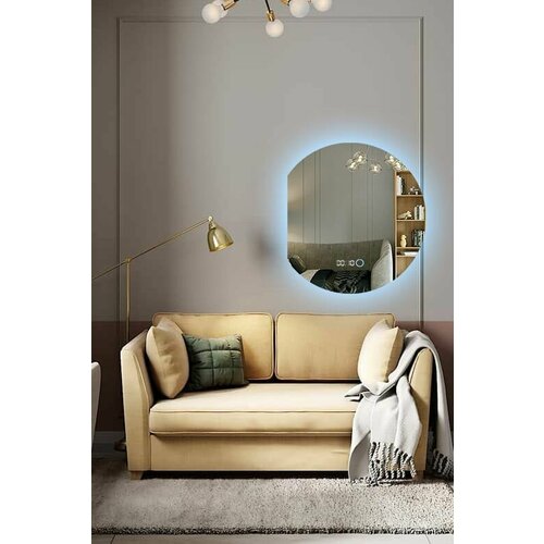 Зеркало для ванной с часами Eclipse 100*90 круглое с левым срезом с холодной LED-подсветкой