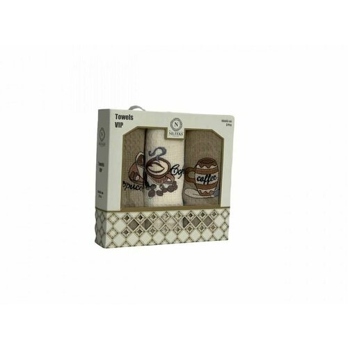Набор кухонных полотенец вафельных хлопковых NILTEKS HM761 кофе V3 40х60 (3шт)