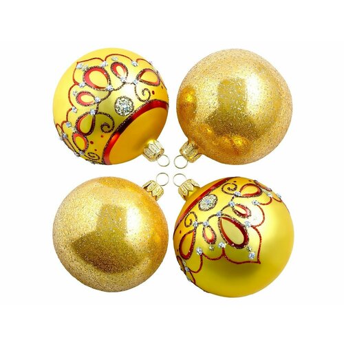 Набор стеклянных шаров адажио, золотой с красным, 4*75 мм, Елочка С 2142-зол-кр