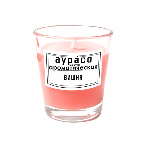 Вишня - ароматическая свеча Аурасо из 100 % соевого воска, 5x4 см, 100 гр, красная, 1 шт.