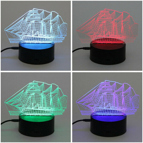Светильник ночник «3D-Корабль» на пластиковой подставке, с включателем USB