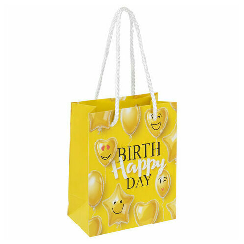 Пакет подарочный 11,4x6,4x14,6 см золотая сказка "Happy Birthday", глиттер, желтый, 608237