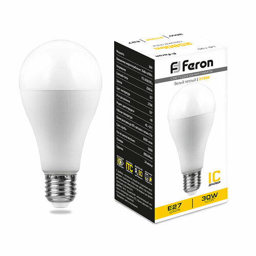 Лампа светодиодная LED 30вт Е27 теплый | код 38194 | FERON (1 шт.)