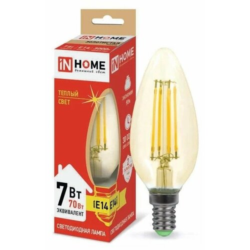 Лампа светодиодная LED-СВЕЧА-deco 7Вт Е14 3000К 630Лм золотистая IN HOME