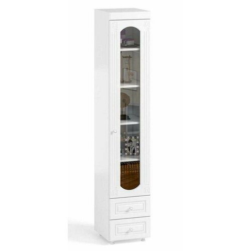 Шкаф 1 дв (560) с Малой стеклянной дверью и ящиками (библиотека) Катрин-К АФ-36 Афина Белое дерево