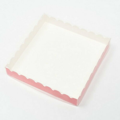Коробочка для печенья с PVC крышкой, розовая, 18 x 18 x 3 см, 10 шт.