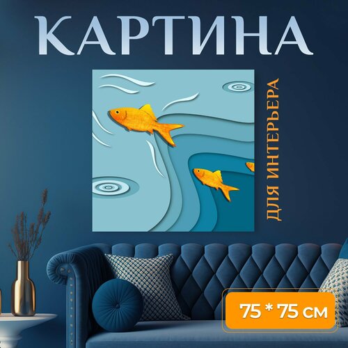Картина на холсте "Рыбы, вода, море" на подрамнике 75х75 см. для интерьера
