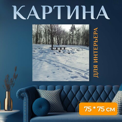 Картина на холсте "Зима, снег, смысл" на подрамнике 75х75 см. для интерьера