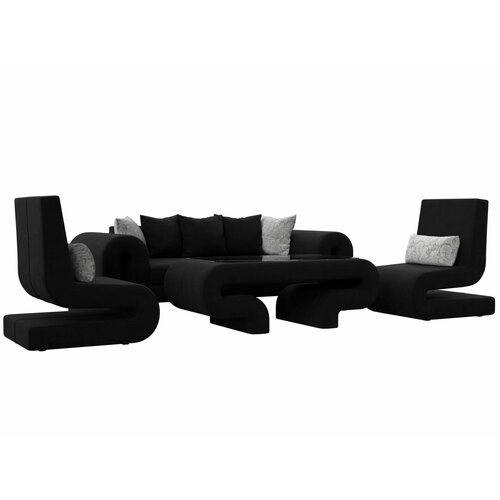 Набор Волна-2 (стол, диван, 2 кресла), Микровельвет черный