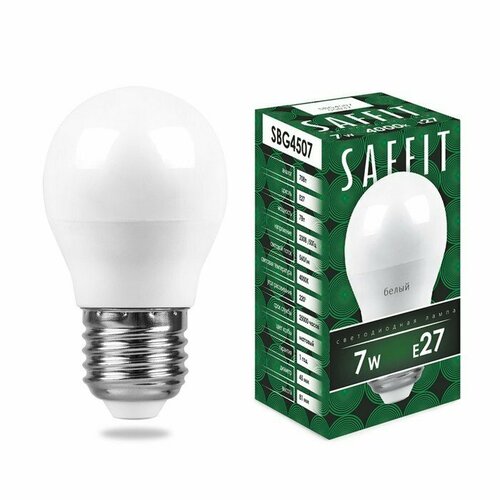 Лампа светодиодная SAFFIT SBG4507, G45, E27, 7 Вт, 230 В, 4000 К, 560 Лм, 220°, 81 х 45 мм (комплект из 13 шт)