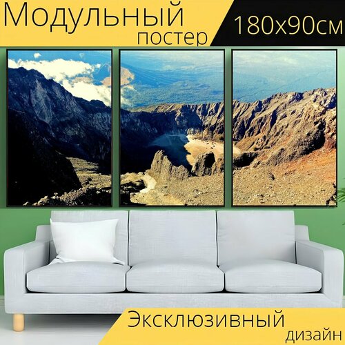 Модульный постер "Ринджани, гора, вершина" 180 x 90 см. для интерьера