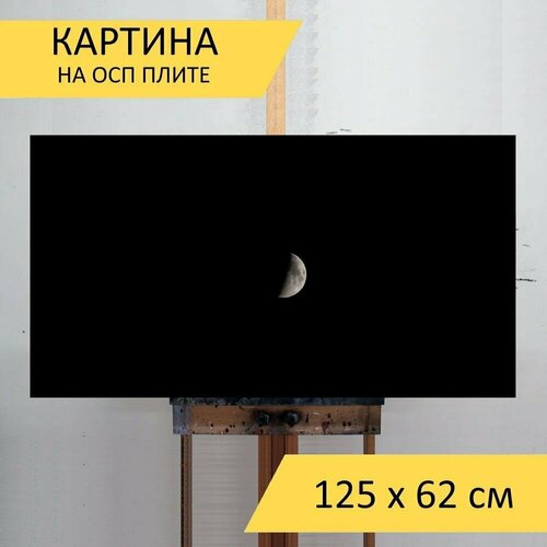 Картина на ОСП 125х62 см. "Луна, пространство, ночь" горизонтальная, для интерьера, с креплениями