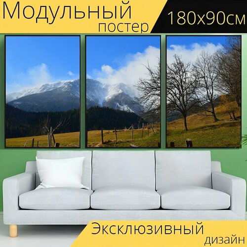 Модульный постер "Снежная гора, нижняя австрия, гора" 180 x 90 см. для интерьера