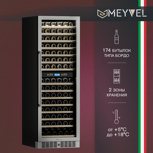 Винный холодильный шкаф Meyvel MV160-KST2 компрессорный (встраиваемый / отдельностоящий холодильник для вина на 160 бутылку)