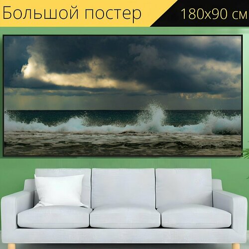 Большой постер "Пляж, море, волна" 180 x 90 см. для интерьера