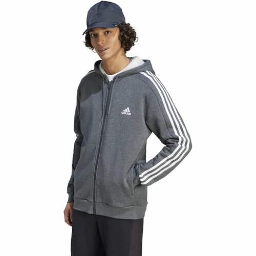 Толстовка adidas Essentials Fleece 3-Stripes Full-Zip, размер 3XL, серый