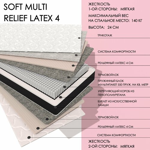 Двухсторонний матрас XMATRAS Soft MULTI Relief 4 размер 140х190, высотой 24 см, жесткость низкая