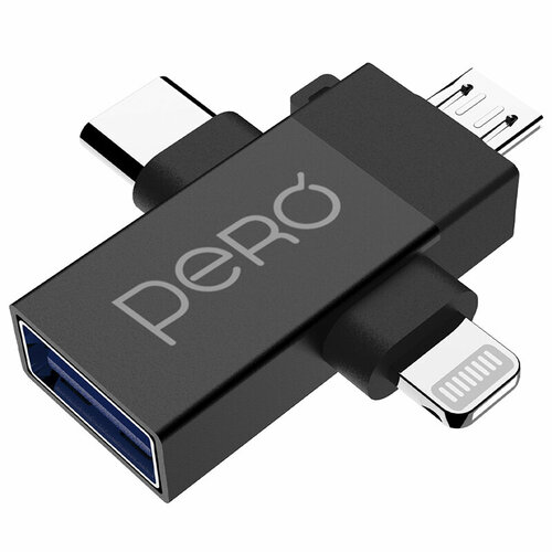 Аксессуар Pero AD14 OTG USB 3.0 - Lightning + USB-C + MicroUSB Black PRAD14BL