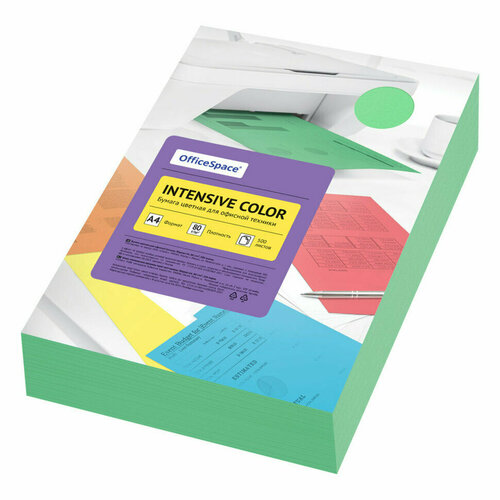 Бумага цветная OfficeSpace "Intensive Color", А4, 80г/м, 500л, (зеленый), 361618