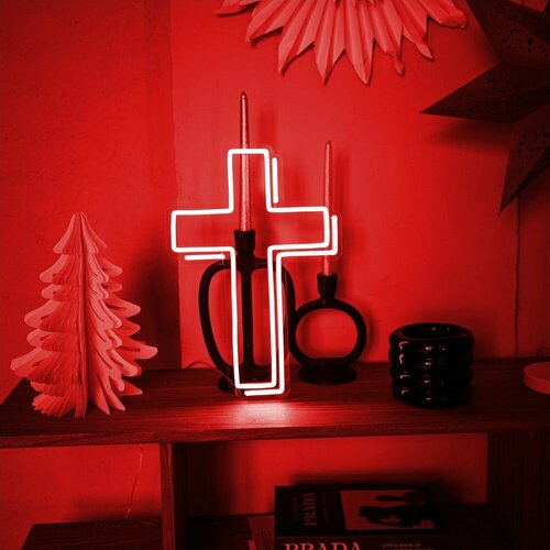 Светильник неоновый Крест, 28х40 см красный