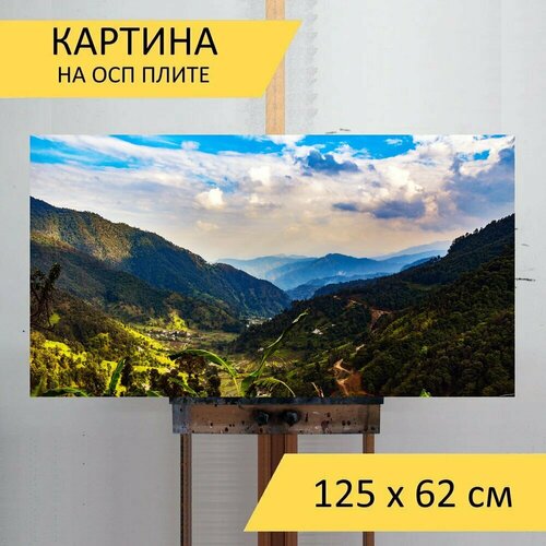 Картина на ОСП 125х62 см. "Уттаракханд, горы, горный хребет" горизонтальная, для интерьера, с креплениями