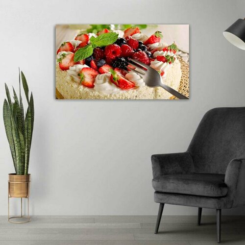 Картина на холсте 60x110 LinxOne "Ягоды sweet торт малина" интерьерная для дома / на стену / на кухню / с подрамником