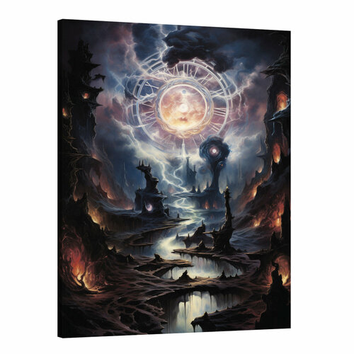 Интерьерная картина 50х70 "Магическая картина с таинственными знаками: загадочные символы магии"