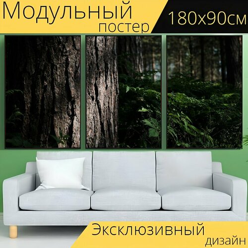 Модульный постер "Дерево, лес, природа" 180 x 90 см. для интерьера