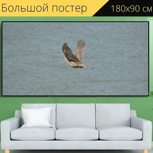 Большой постер "Животное, река, птица" 180 x 90 см. для интерьера