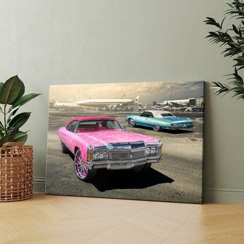 Картина на холсте (Chevrolet Impala, Lowrider, Pink, 1967) 20x30 см. Интерьерная, на стену.