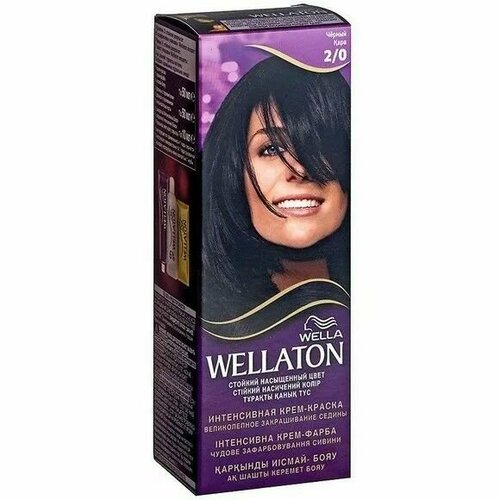 Wella Крем-Краска для волос стойкая Wellaton, 2/0 Черный - 6 штук