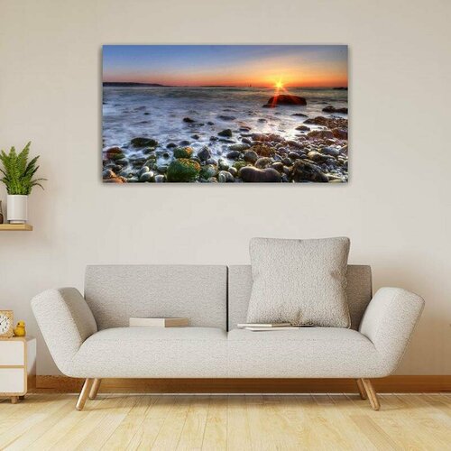 Картина на холсте 60x110 LinxOne "Солнце море камни берег" интерьерная для дома / на стену / на кухню / с подрамником