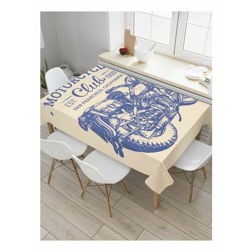 Прямоугольная тканевая скатерть на стол JoyArty с рисунком "Ретро мотоцикл" 120 на 145 см, серия Мужские праздники