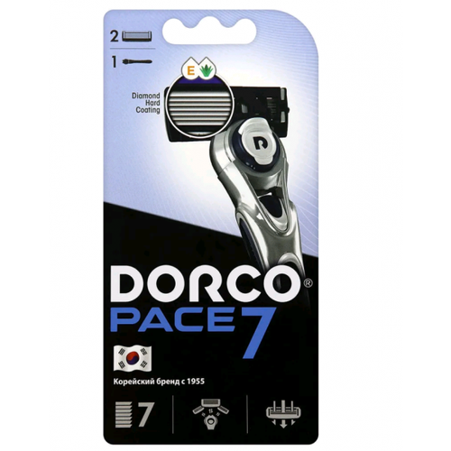 Dorco Pace7 Cтанок для бритья с 7 лезвиями, 2 сменные кассеты, мужской (sva 1002)