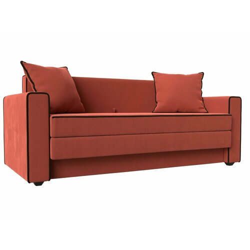 Прямой диван-кровать Лига-012, Микровельвет коралловый, коричневый