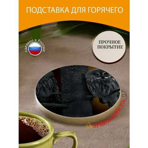 Подставка под горячее "Сова, ночная птица, барт сова" 10 см. из блого мрамора