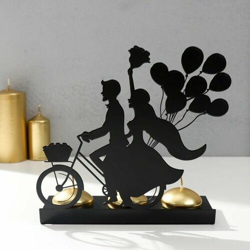 Подсвечник металл на 3 свечи Романтичная поездка на велосипеде чёрный 16,8х18,5х6 см