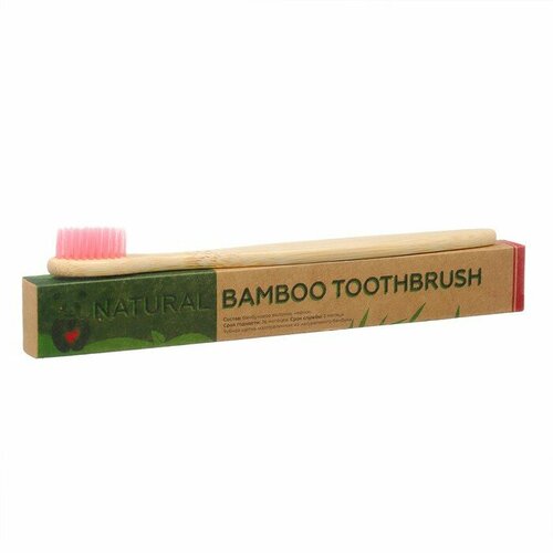 Зубная щетка бамбуковая средняя в коробке, розовая 9837026