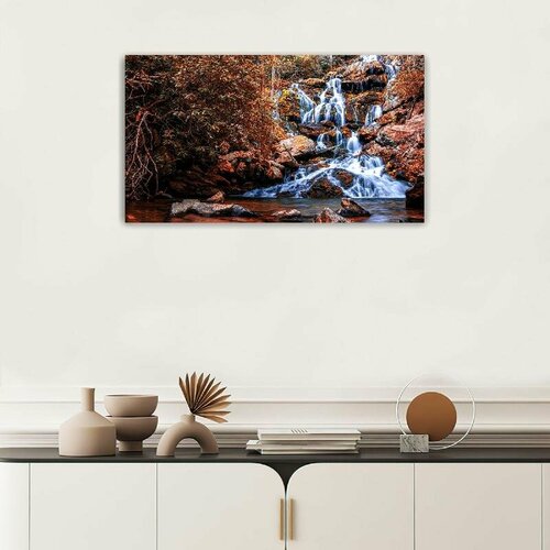 Картина на холсте 60x110 LinxOne "Водопад каскад вода" интерьерная для дома / на стену / на кухню / с подрамником