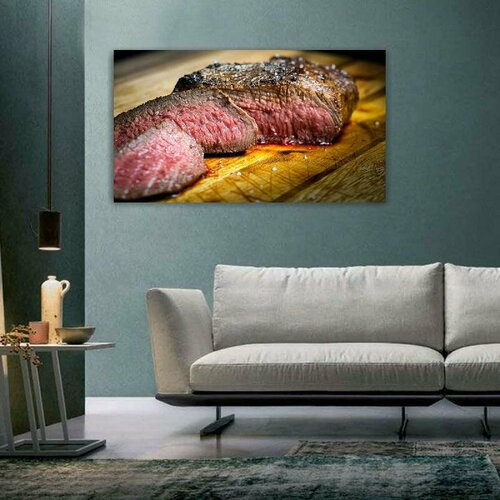 Картина на холсте 60x110 LinxOne "Мясо стейк еда картинки на" интерьерная для дома / на стену / на кухню / с подрамником